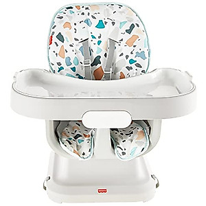 Fisher-Price Baby to Toddler High Chair SpaceSaver Simple Clean Portable Dining Seat & Booster with Washable Deep Tray & Liner, Pacific Pebble