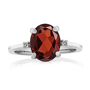 Gem Stone King 925 Sterling Silver Red Garnet and White Diamond Engagement Ring For Women | 2.83 Cttw | Oval 10X8MM | Gemstone Birthstone | Available 5,6,7,8,9 (Size 8)