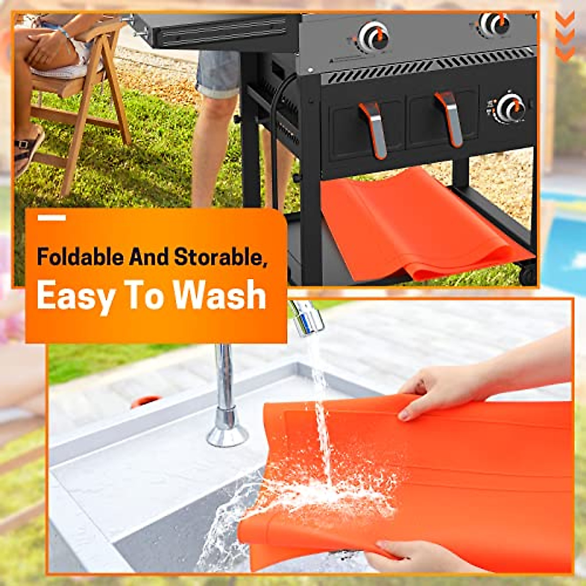 i-FSK Griddle Mat Silicone, Heavy Duty Food Grade Silicone Grill Mat, Customizable Size, Compatible with Blackstone 36", 30",28" Models for All Season BBQ Grill Mat Protection,Fathers Day Dad Gifts