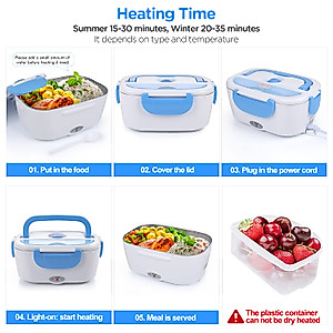 AsFrost Electric Lunch Box Food Heater, LeakProof 12V 24V 110V Portable Food Warmer Heated Lunch Box for Adults Car Truck Work Home, 0.45L Compartments, 1.5L Removable 304 Stainless Steel Container