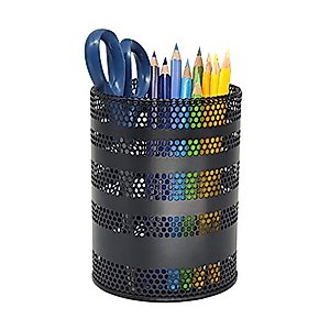 Produco Metal Mesh Pen Pencil Cup Holder Stand Office Desk Organizer Stationery Caddy Makeup Brush Holder, Black (Large)