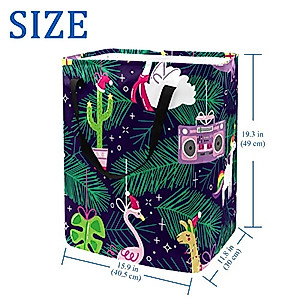Christmas Hat Dinosaur Flamingo Unicorn Swan Cactus Print Collapsible Laundry Hamper, 60L Waterproof Laundry Baskets Washing Bin Clothes Toys Storage for Dorm Bathroom Bedroom