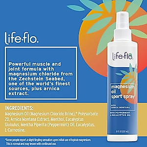 Life-flo Magnesium Oil Sport Spray, with Magnesium Chloride from The Zechstein Seabed Plus Arnica, Calms and Refreshes Muscles and Joints After Exercise, 60-Day Guarantee, Not Tested on Animals, 8oz