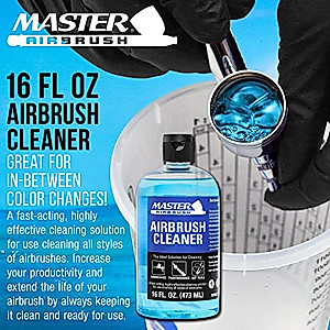 Master Airbrush Cleaner, 16-Ounce Pint Bottle - Fast Acting Cleaning Solution, Quickly Remove Water-Based Acrylic Paint, Watercolor, Makeup - Clean Clogged Airbrushes, Brushes, Artist Tools