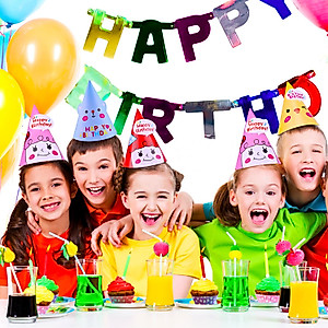 Rocutus 30 Pieces Rainbow Birthday Party Hats (Cartoon 2), Paper, Children, Birthday Party Costume Headwear, Hand Wash Only, Rainbow