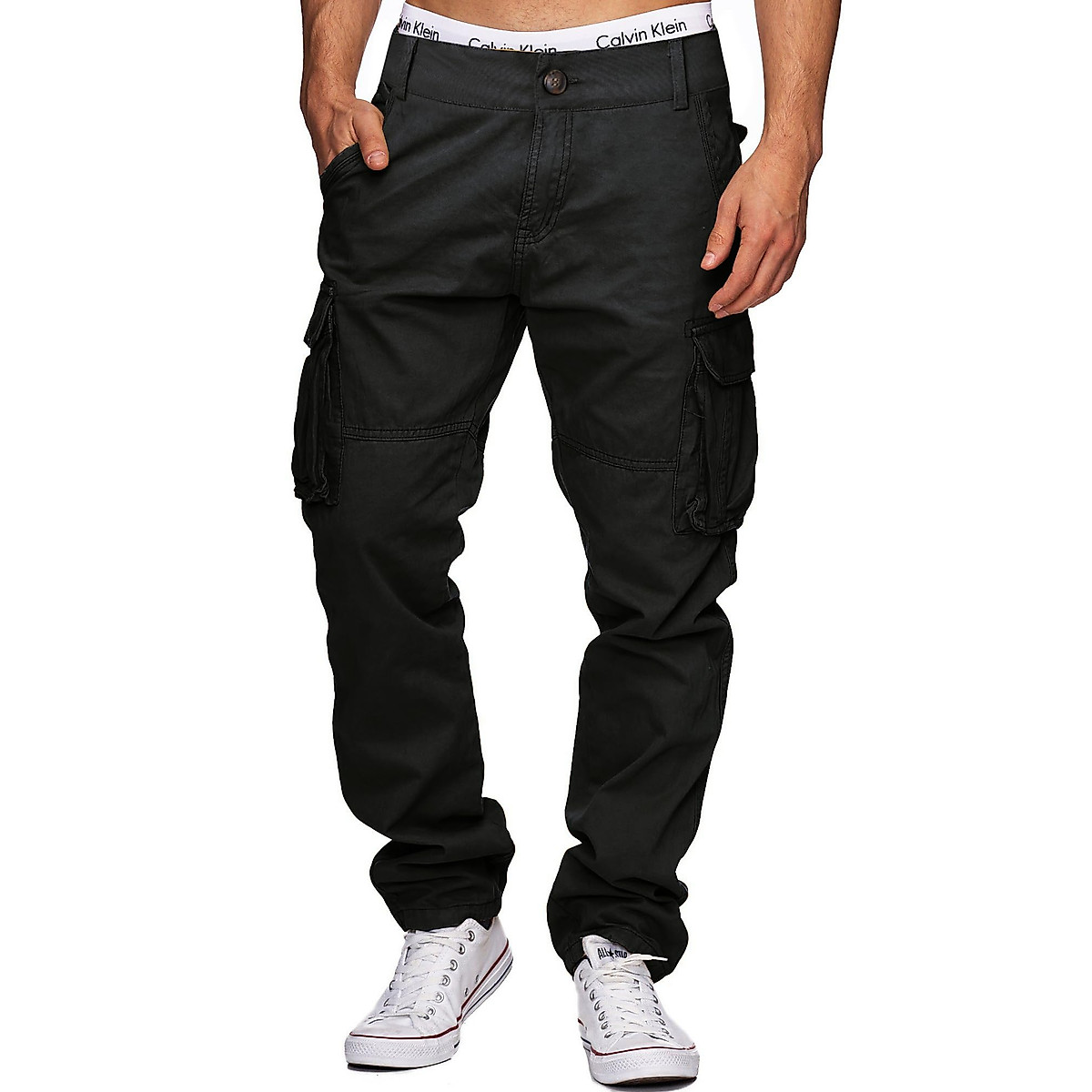 AIFARLD Mens Cargo Pants Multi Pockets Hiking Pants Cotton Stretch Elastic Waist Lightweight Trousers Outdoor Casual Relaxed Fit