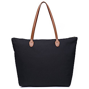 NNEE Water Resistant Light Weight Nylon Tote Bag Handbag - Medium Size, Black