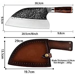 Smith Chu Handmade Forged Serbian Meat Cleaver Knife with Sheath Chef's knvies Full Tang Butcher Knife Outdoor Meat Vegetable Cleaver for Family, BBQ or Camping