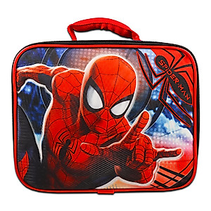 Marvel Spiderman Backpack With Lunch Box ~ 5 Pc Back to School Bundle With 16" Spiderman School Bag For Boys, Girls, Kids, Lunch Bag, Water Bottle, And More