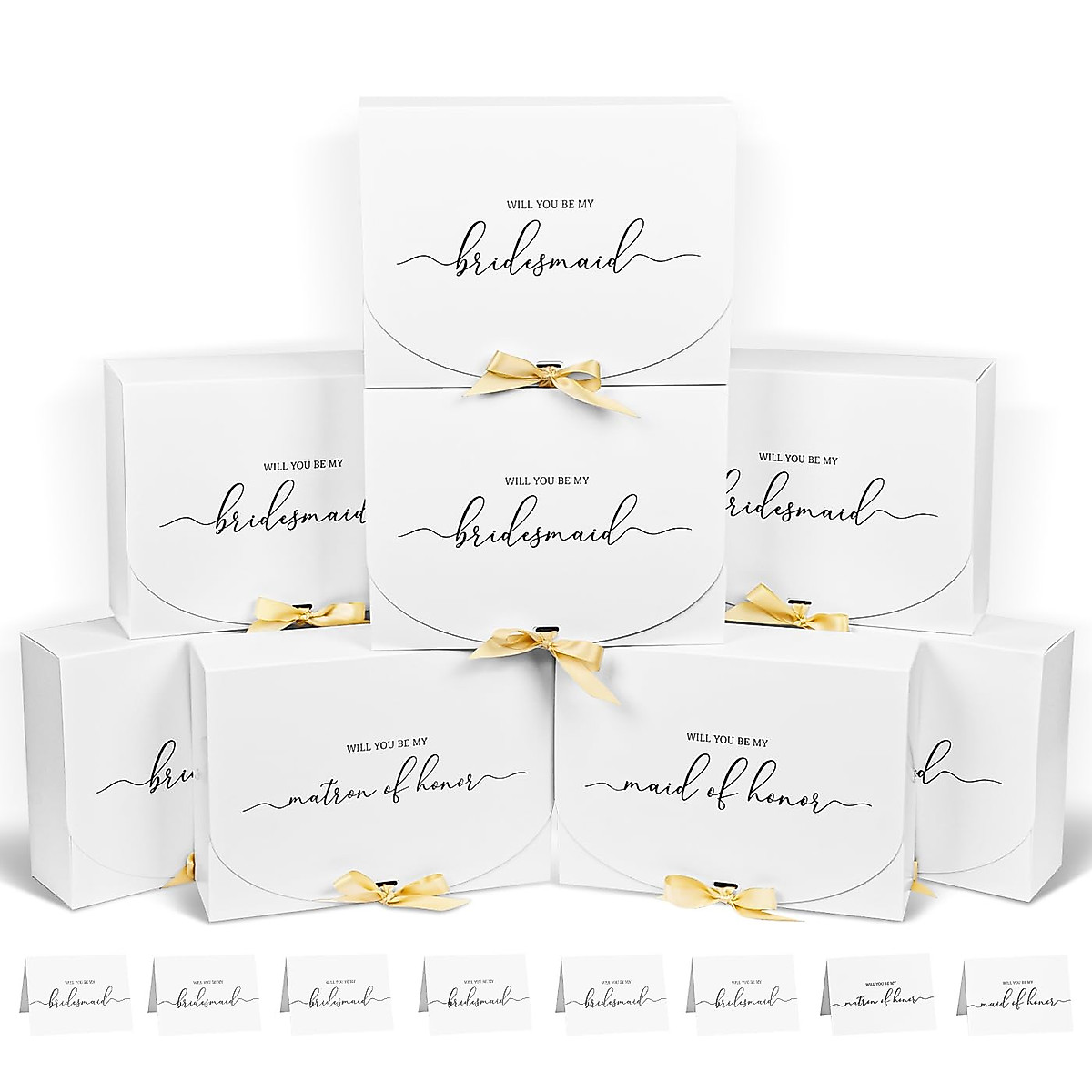 WLUSEAXI 8Pack Bridesmaid Proposal Box with Bridesmaid Cards, Bridesmaid Boxes with Ribbon, Maid Matron of Honor Proposal Box, White Boxes for Bridesmaid Proposal, Bridesmaid Proposal Gifts