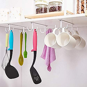 Mug Rack Under Cabinet - Coffee Cup Holder, 12 Mugs Hooks Under Shelf, Display Hanging Cups Drying Hook for Bar Kitchen Utensils White