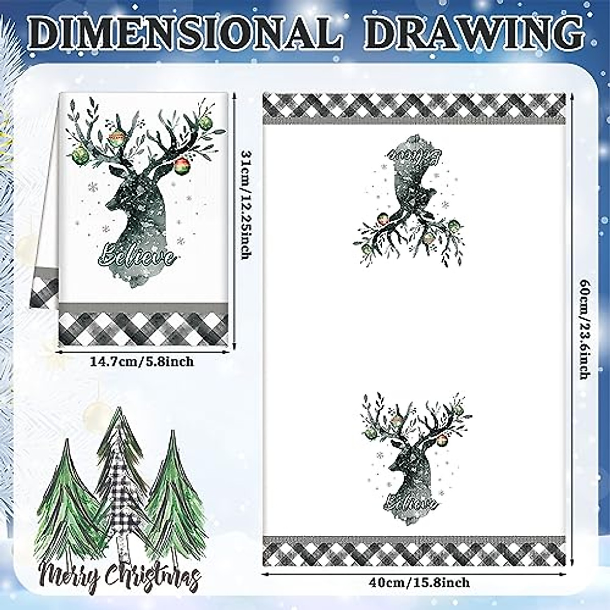 Oudain Sets of 6 Christmas Kitchen Towels and Dishcloths Xmas Tree Truck Dish Towels Hello Winter Kitchen Hand Towels Kit Christmas Novelty Gifts for Christmas Party Supplies