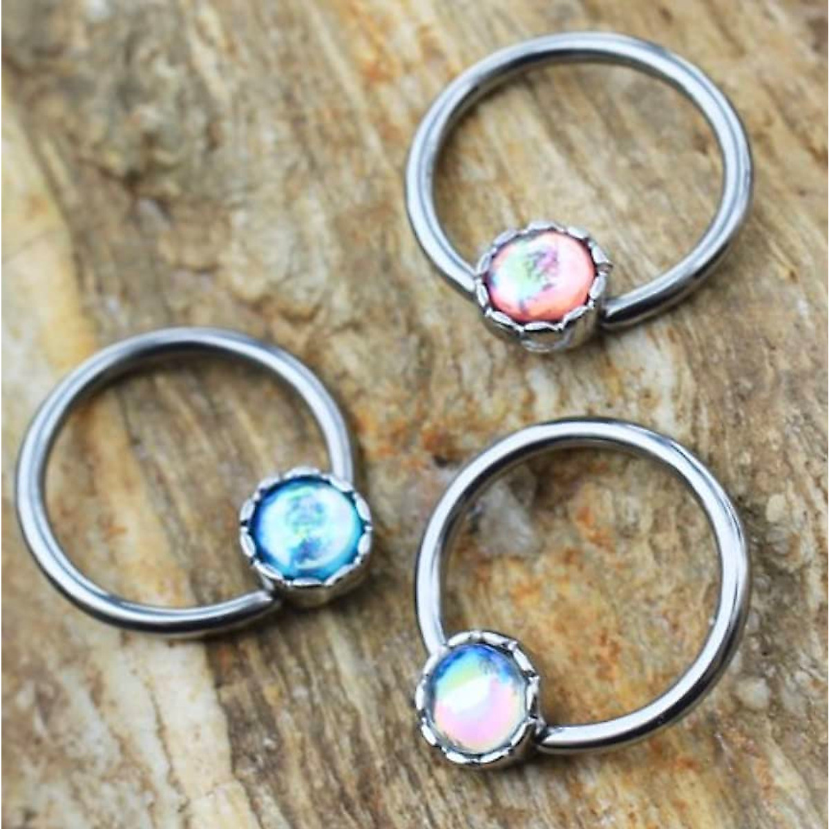 Amelia Fashion 14 Gauge Rainbow Rhinestone Captive Bead Ring 316L Surgical Steel (Choose Color) (14 Gauge Length 9/16" (14mm) Pink)