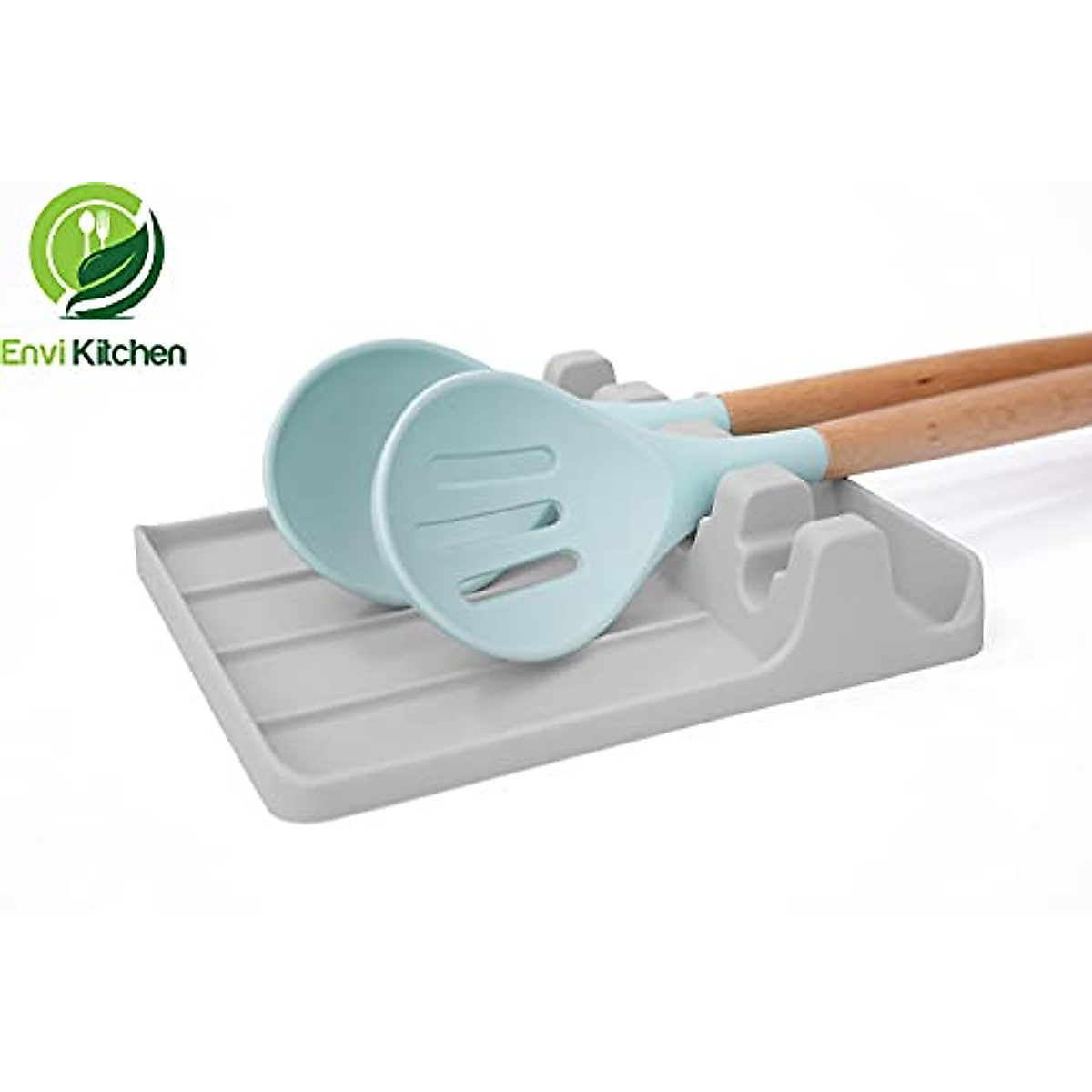 ENVIKITCHEN Silicone Spoon Rest - Large Cooking Utensil Holder with Drip Pad Walls - Multiple Spoon Rest with Wider Slots for Bigger Utensils, BPA-Free Spatula Rest for Stove, Kitchen, Countertop