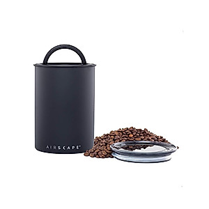 Planetary Design Airscape Stainless Steel Coffee Canister - Set of 2 - Food Storage Container - Patented Airtight Lid Pushes Out Excess Air - Preserve Food Freshness (Small & Medium, Matte Black)