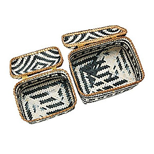 Creative Co-Op Hand-Woven Bamboo Boxes with Lids & Closures, Black & White, Set of 2 Container, 2
