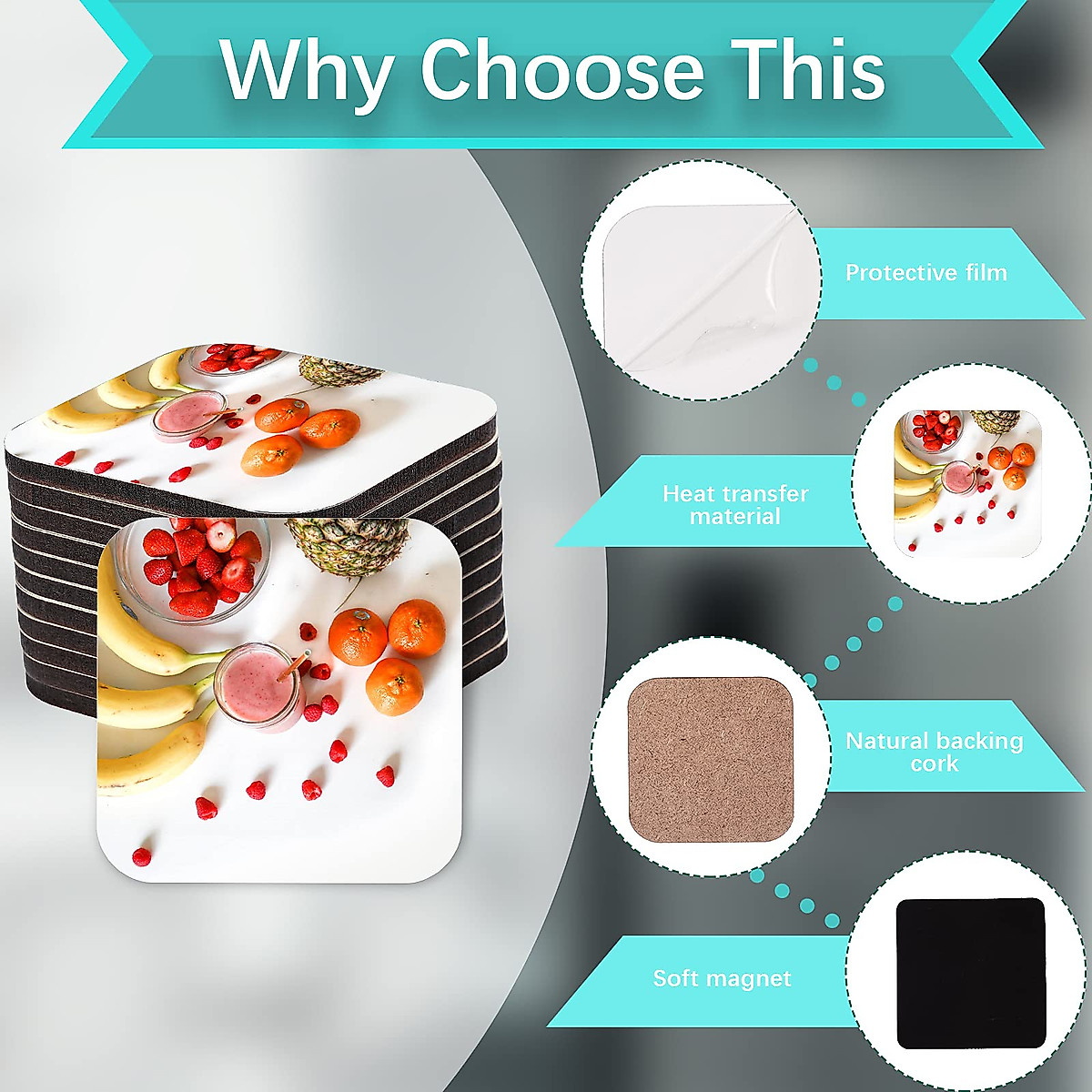 Sublimation Blank Refrigerator Magnets for Kitchen Office Calendar Decorative Square Fridge Magnet Popular Home Wall Decor DIY Decorative Magnets (16 Pieces, 5 x 5 x 0.4 cm)