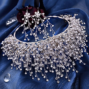 Bridal Wedding Headband Crystal Tiara Crown，Queen Tiaras and Crowns，Wedding Bride Crowns For Birthday Party Wedding Pageant Hair Accessories (Silver/Crown + necklace + Earrings)
