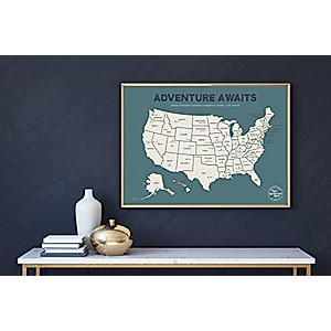 Epic Adventure Maps The United States Push Pin Map 24" x 17" - Unframed Travel Map to Mark Your Travels Around The USA - Multicolored Pushpins Included
