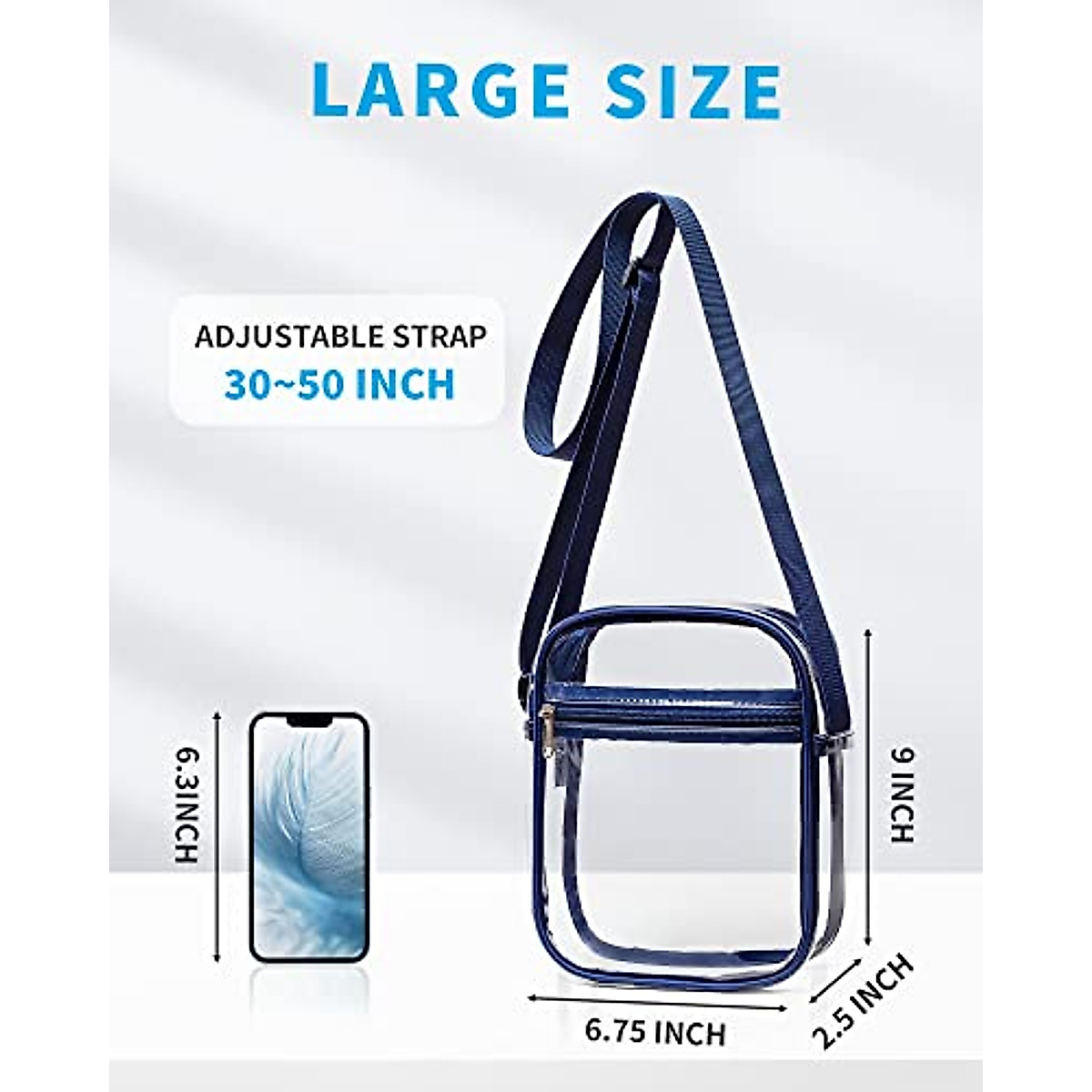 Vorspack Clear Bag Stadium Approved - PVC Clear Purse Clear Crossbody Bag with Front Pocket for Concerts Sports Festivals - Navy Blue