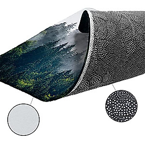 Welcome Doormat Nature Foggy Forest Green Misty Trees,Rubber Backing Kitchen Carpet Mountain Landscape Art,Durable Washable Entry Rugs for Bedroom Dining Room Front Door Decor 16x24In