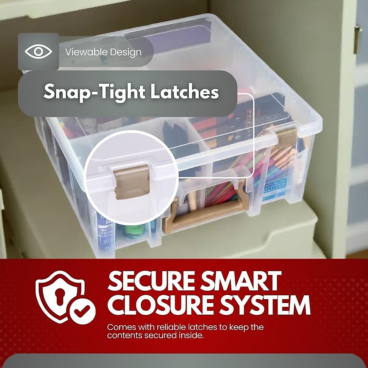 ArtBin 0365500 Super Satchel Double Deep, Portable Art & Craft Organizer with Handle, [1] Plastic Storage Case, Clear with Gold Accents, Clear & Gold