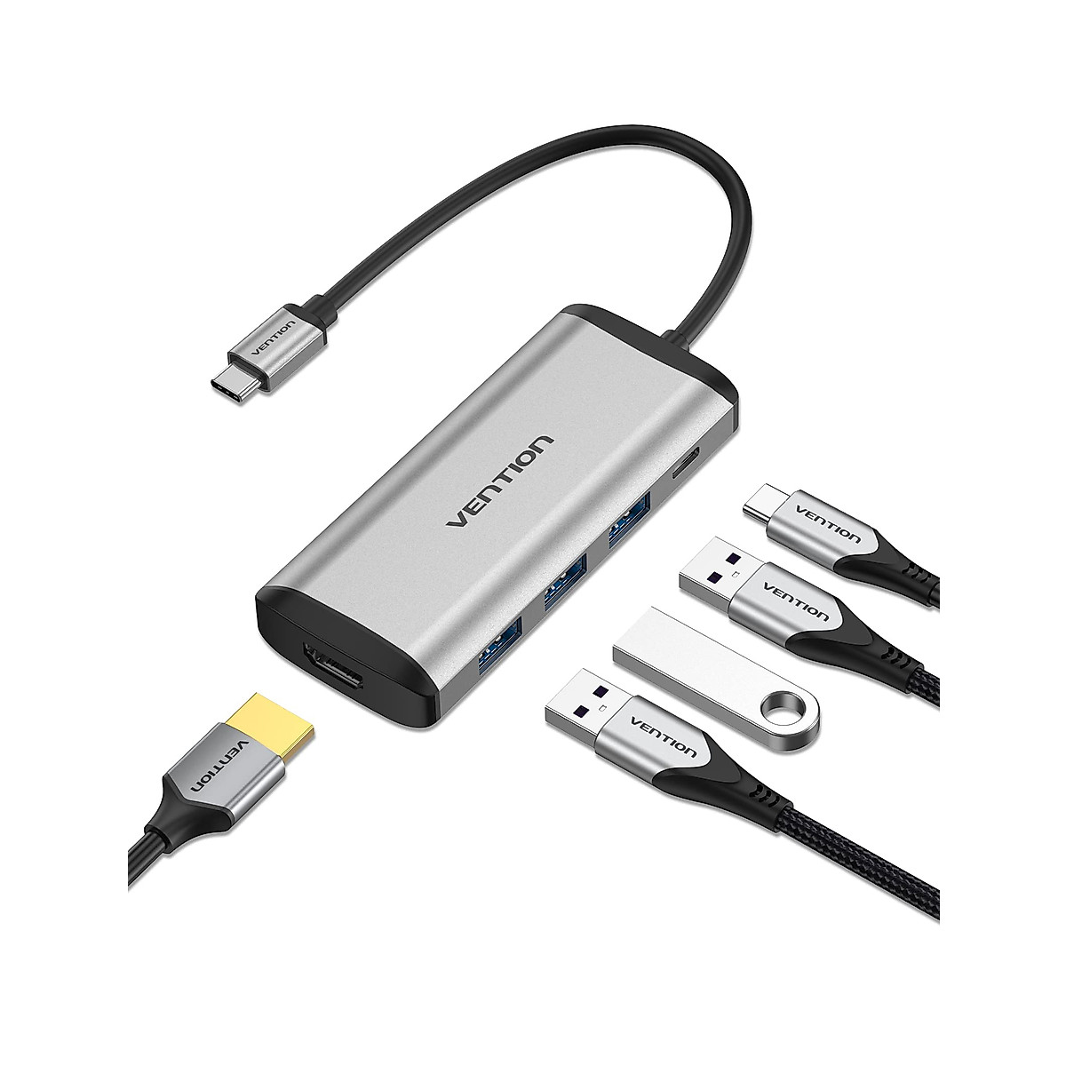 USB C HUB 4K 30Hz, VENTION USB C Multiport Adapter 5-in-1 with 4K HDMI, 100W Power Delivery, 3 USB 3.0 Data Port for MacBook Pro/Air M1 2020, iPad Pro 2021, iPad Mini 6, Surface Pro and More