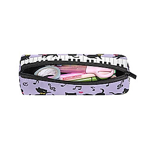 Cute Animal Cat Pencil Case Pen Bag Pouch Holder, Piano Music Note Zipper Pencil Bag Portable Cosmetic Organizer Makeup Brush Bag Purse School Stationery for Kids Girl Boy Adults Office Nurse Supplies