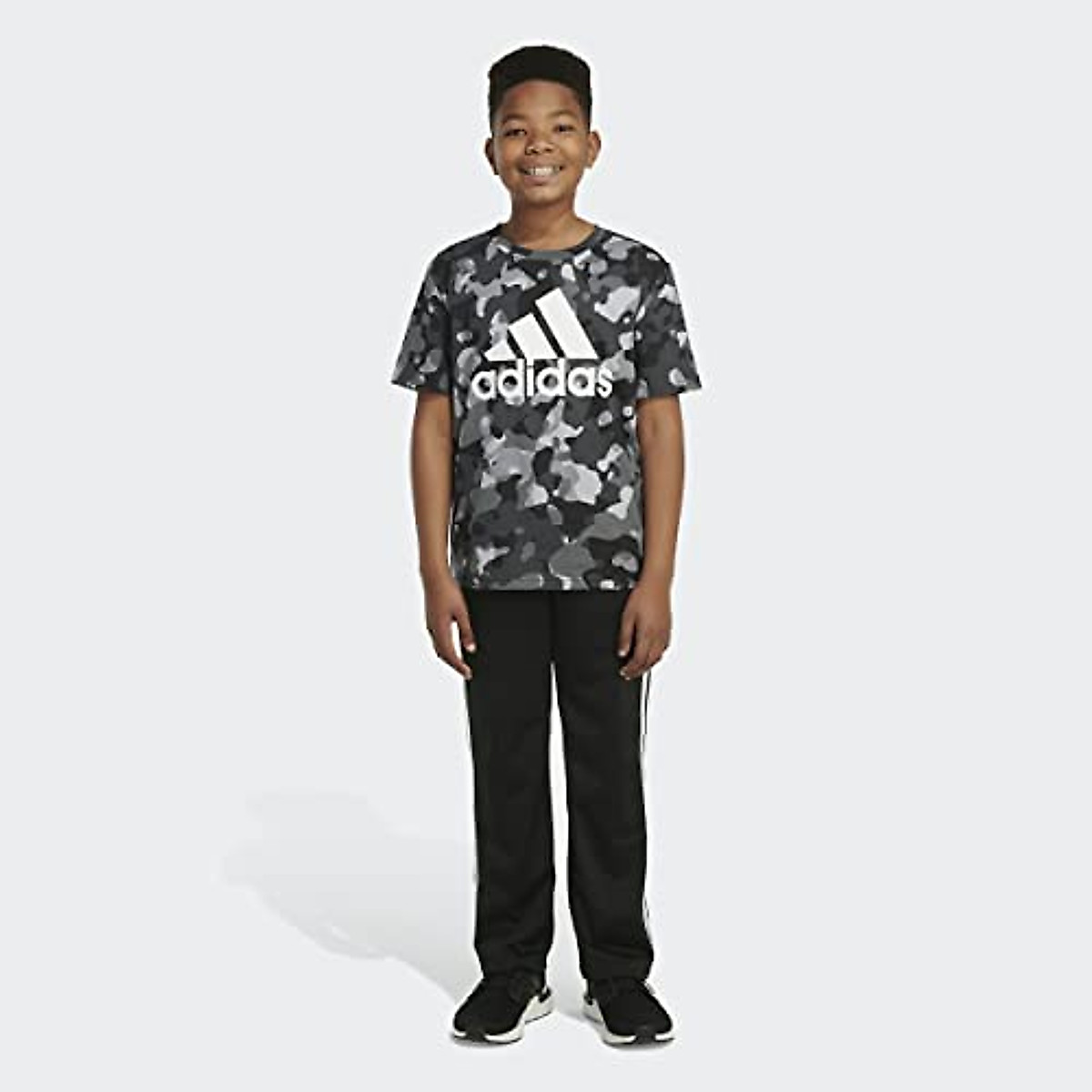 adidas Boys' Core-camo All Over Print Short Sleeve Tee (Big Kids), Black, X-Large (18/20)