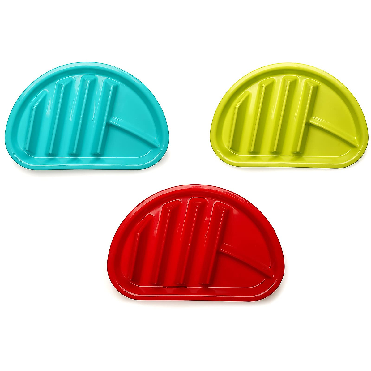 Stephanie Imports MADE IN USA Set of 3 Taco Serving Plastic Plates With Side Compartments in Teal, Red and Lime Green (BPA-Free, Microwave and Dishwasher Safe)