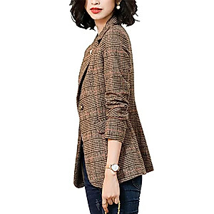 ebossy Women's Notch Lapel 2 Button Boyfriend Blazer Suit Houndstooth Plaid Jacket Coat (Medium, X-Brown)