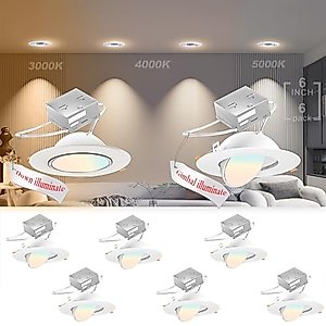 6Pack 𝗠𝗲𝘁𝗮𝗹 LED Downlight and Gimbal Recessed Lighting 6 inch, Adjustable Angled LED Recessed Lighted 3000K/4000K/5000K 12W=120W 1200LM Super Bright Directional Downlight