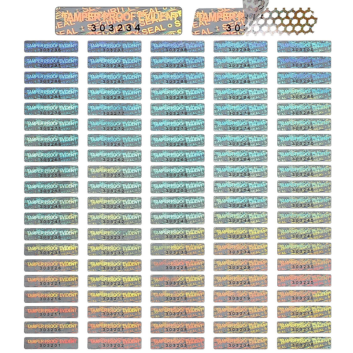 Marspark 500 Pieces Silver Security Tamper Evident Seals Stickers Void Original Genuine Authentic Hologram Labels Tamper Proof Evident Stickers Sequential Serial Numbering, 0.24 x 1 Inch