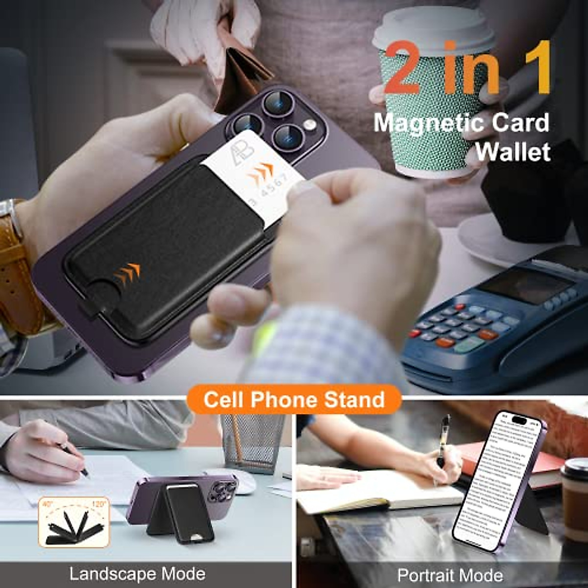 Facbiny Leather Magsafe Wallet Card Holder Stand, Compatible with iPhone 15/15 Pro/15 Plus/15 Pro Max/14/14 Plus/14 Pro/14 Pro Max and 13/12 Series, Not Compatible with 13/12 Mini, Black