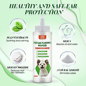Dog Ear Cleaner Set, Dog Ear Powder for Hair Removal 30g , 5.5 Inch Hemostat and Dog Clippers for Grooming, Dog Ear Infection Treatment ，Removing Earwax and Odour，Relief of Itching（greener 3pcs)