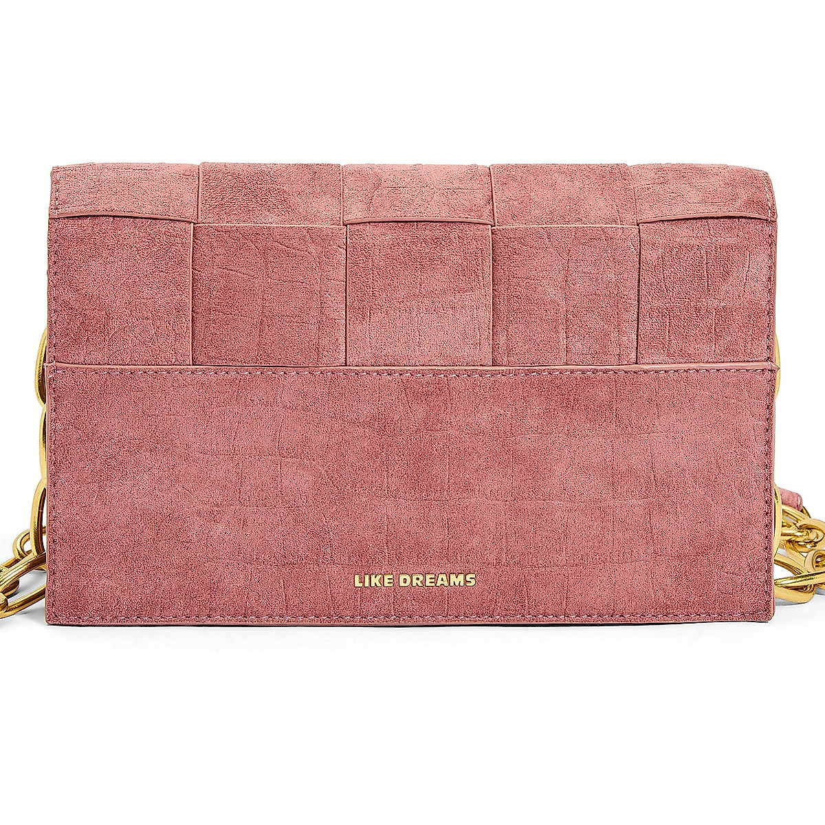 Like Dreams Women's Gold Chain Link Padded Fashion Hailey Woven Suede Crossbody Handbag (Mauve)