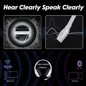 NUBWO G06 Dual Wireless Gaming Headset with Microphone for PS5, PS4, PC - 23ms Low Latency Audio - 100-Hour of Playtime - 50mm Drivers (White-Black)