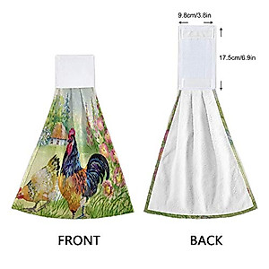 Alaza 2 Pcs Kitchen Towel, Watercolor Farm Bird Rooster Absorbent Towel Hanging Towel Hand Towel
