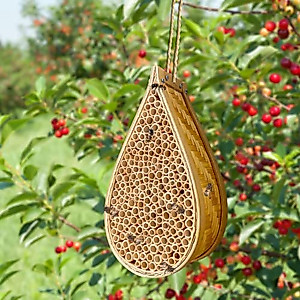 Mason Bee Houses for the Garden Handmade Bamboo Carpenter Bee House Hanging Outside, Dew Drop Waterproof Beehives for The Garden Attracts Peaceful Bee Pollinators to Enhance Your Garden's Productivity