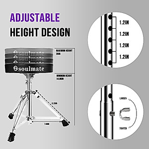 soulmate Drum Throne Drum Stool Padded Drum Seat Height Adjustabl Drumming Stools with Drumsticks, Anti-Slip Feet Portable Folding Drum Chair for Kids Adults, Black