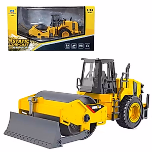 Gemini&Genius Construction Vehicle Toys 1/35 Scale Die-cast Grader Engineering Road Planer Vehicle Models Toys for Kids and Decoration for House (1-35 Road Roller)