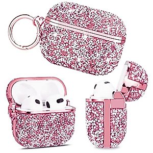 Miitoomo AirPods 3 Case Glitter Sparkling Diamond Case for Apple AirPods 3rd Generation Cute Rhinestone Cover for Girls Portable Keychain (airpods 3, Pink)