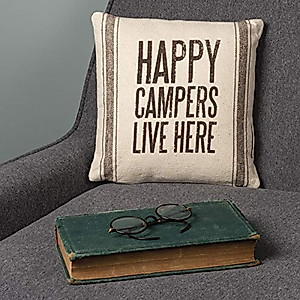 Primitives by Kathy 21686 Dark Striped Pillow, 10" x 10", Happy Campers