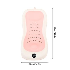Baby Bath Support with Smart Temperature Sensing Technology, Soft and Supportive Design, Compatible with Most Baby Tubs, Anti Slip Bottom, Easily Foldable (Pinkish)