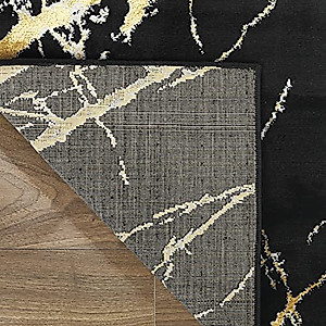 Antep Rugs Babil Gold 2x7 Marble Abstract Modern Indoor Runner Rug (Black, 2' x 7')