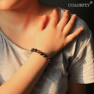 Natural Amethyst Beaded Bracelets for Women, COLORFEY Real Amethyst Lava Stone Crystal Bracelets Unique Handmade Bracelets Valentines Gifts for Wife, Protection Energy Beads Crystal Jewelry for Women