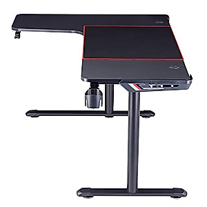 ioHOMES Kindira Modern Steel 65 in. L-Shaped Gaming Desk with USB Ports, PC Mouse Pad and Rotatable Cup-Holder for Home Office, Classroom, Study Room, Black