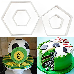 4Pcs Soccer Cookie Cutter Set Hexagon Cookie Cutter Plastic Soccer Cookie Cutters Shapes Football Biscuit Cutters for Baking Mould Cake Decorations