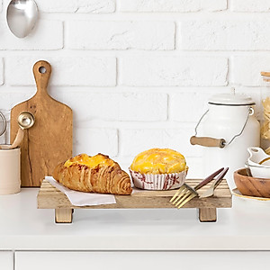 NADESSA Wood Riser for Home Decor, Wooden Display Stand for Plant Pots, Rustic Wooden Tray for Kitchen Counters 11.8x4.7x2 inches