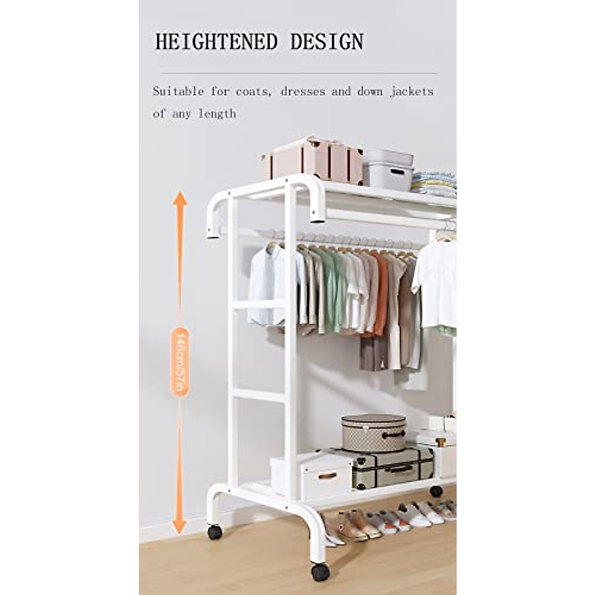 Qingluan Clothing Rack Heavy Duty Clothes Rack, Rolling Clothes Rack, Sturdy Metal Wardrobe Closet Rack for Hanging Clothes, Freestanding Closet Organizer, Max Load 520lbs,Black,47×20in/120×50cm